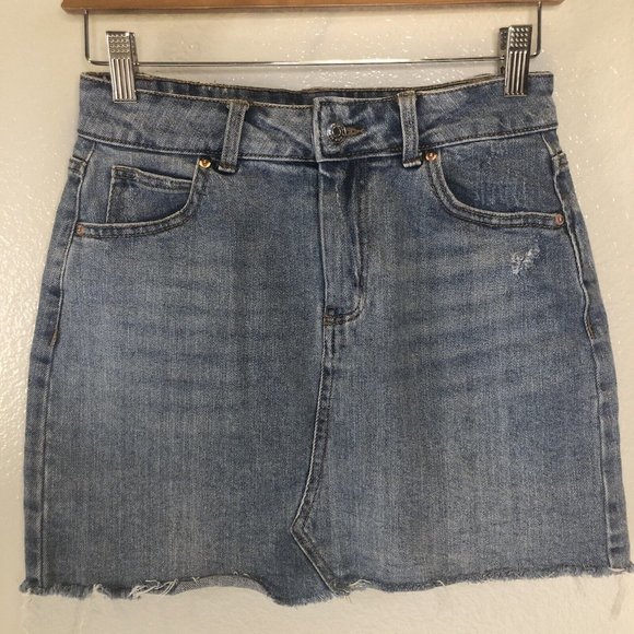 wild fable | Skirts | Wild Fable Sz 2 Jean Skirt Frayed Hem Distressed ...